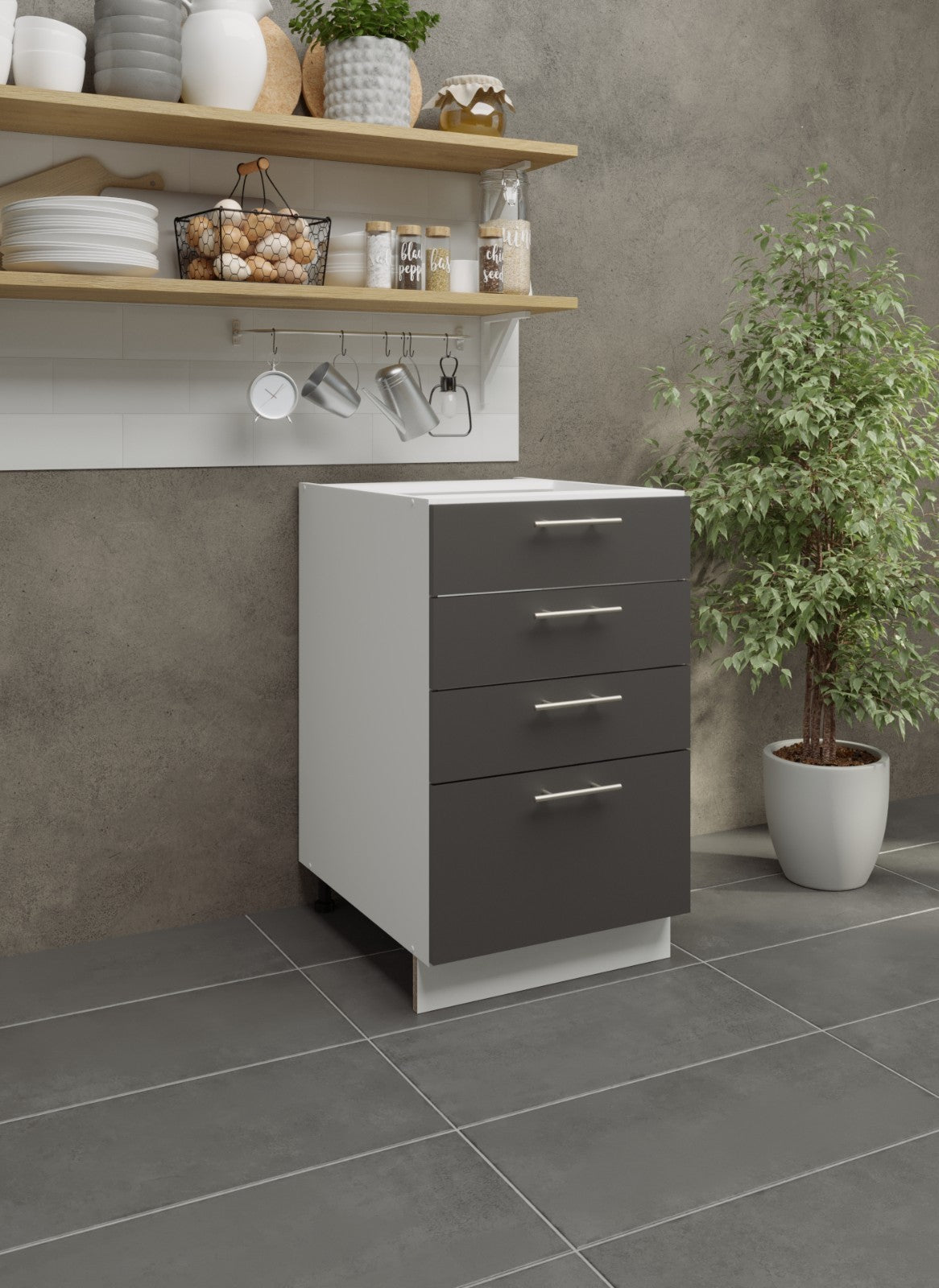 JD Greta Adjustable Legs Kitchen Drawer Unit 500mm - Dark Grey Matt